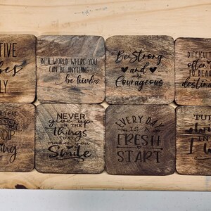 Motivational Quotes Wooden Coasters set of 4 Laser | Etsy