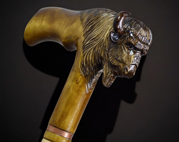 Walking Stick Wooden.walking Cane Handmade.american Buffalo Cane ...
