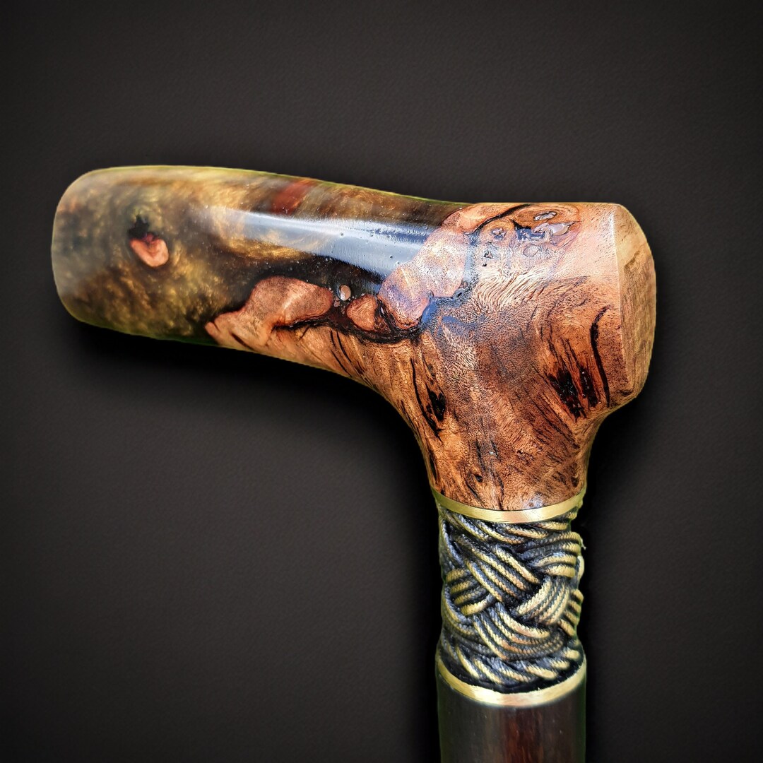 Cane Walking Cane Walking Stick Burl Wooden Handle Craft and Bronze ...