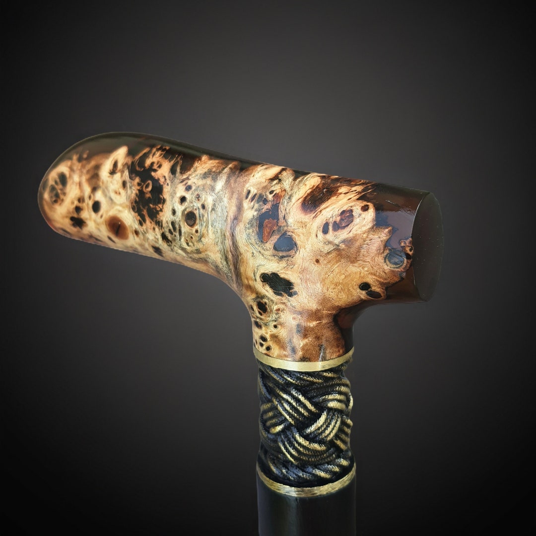 Cane Walking Cane Walking Stick Burl Wooden Handle Craft and Bronze ...