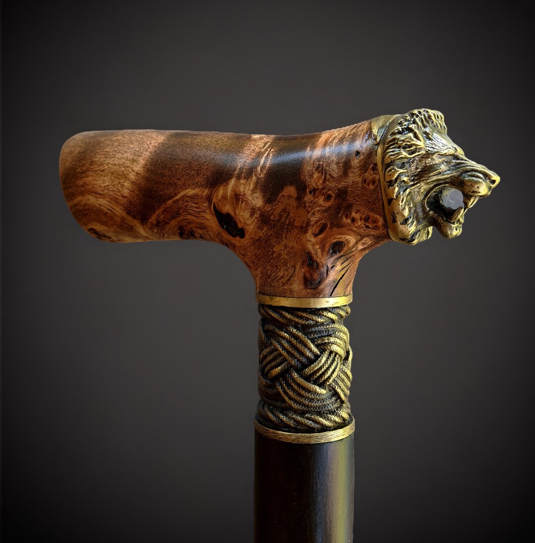Cane Walking Cane Walking Stick Burl Wooden Handle Craft and Bronze ...