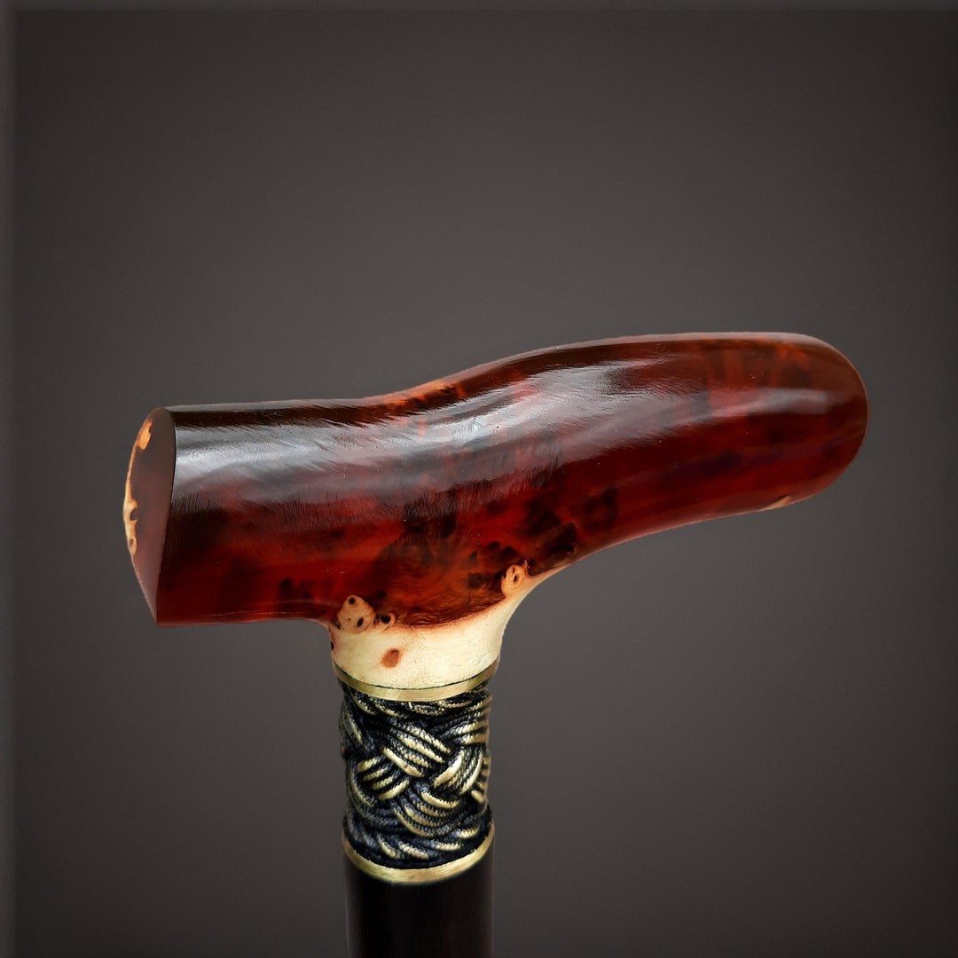 Cane Walking Cane Walking Stick Burl Wooden Handle Craft and Bronze ...