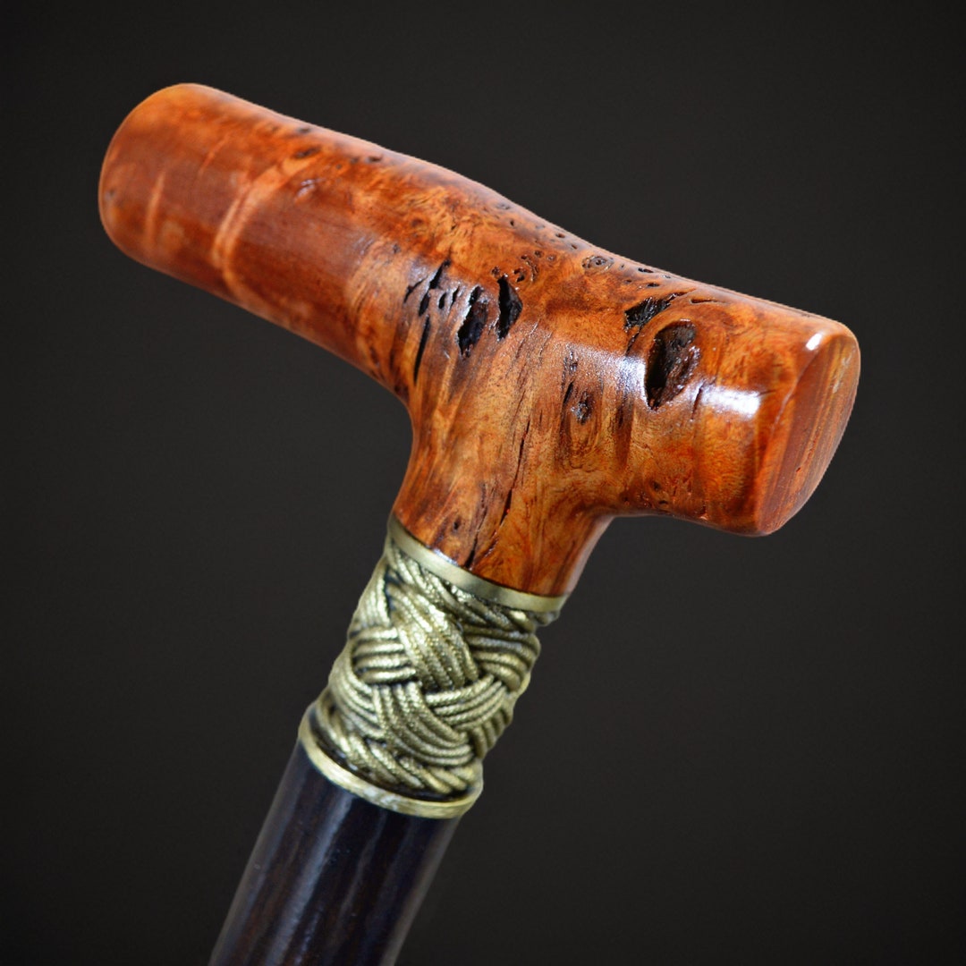 Cane Walking Cane Walking Stick Burl Wooden Handle Craft and Bronze ...