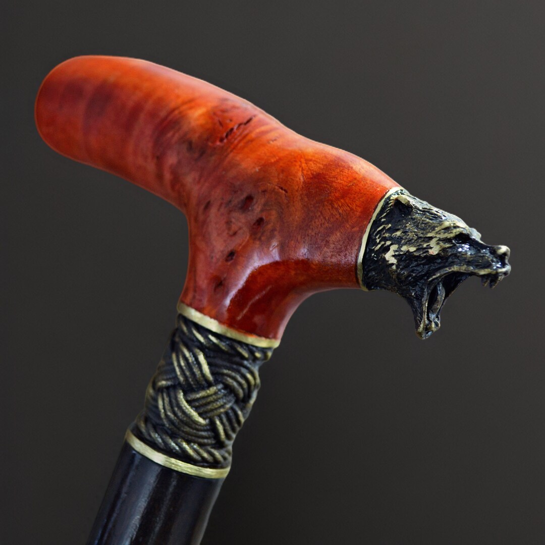 Cane Walking Cane Walking Stick Burl Wooden Handle Craft and Bronze ...