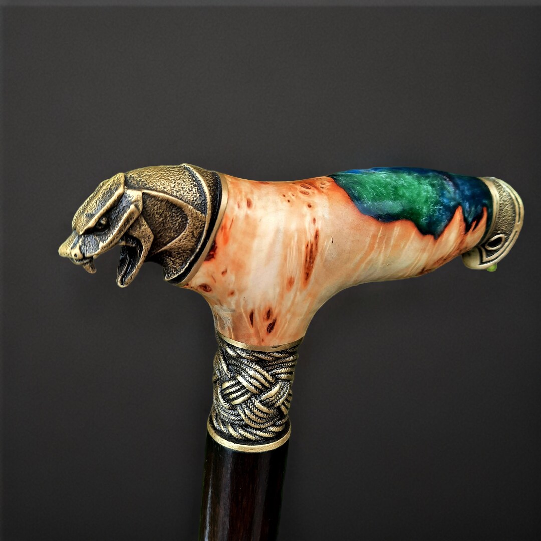 Cane Walking Cane Walking Stick Burl Wooden Handle Craft and Bronze ...