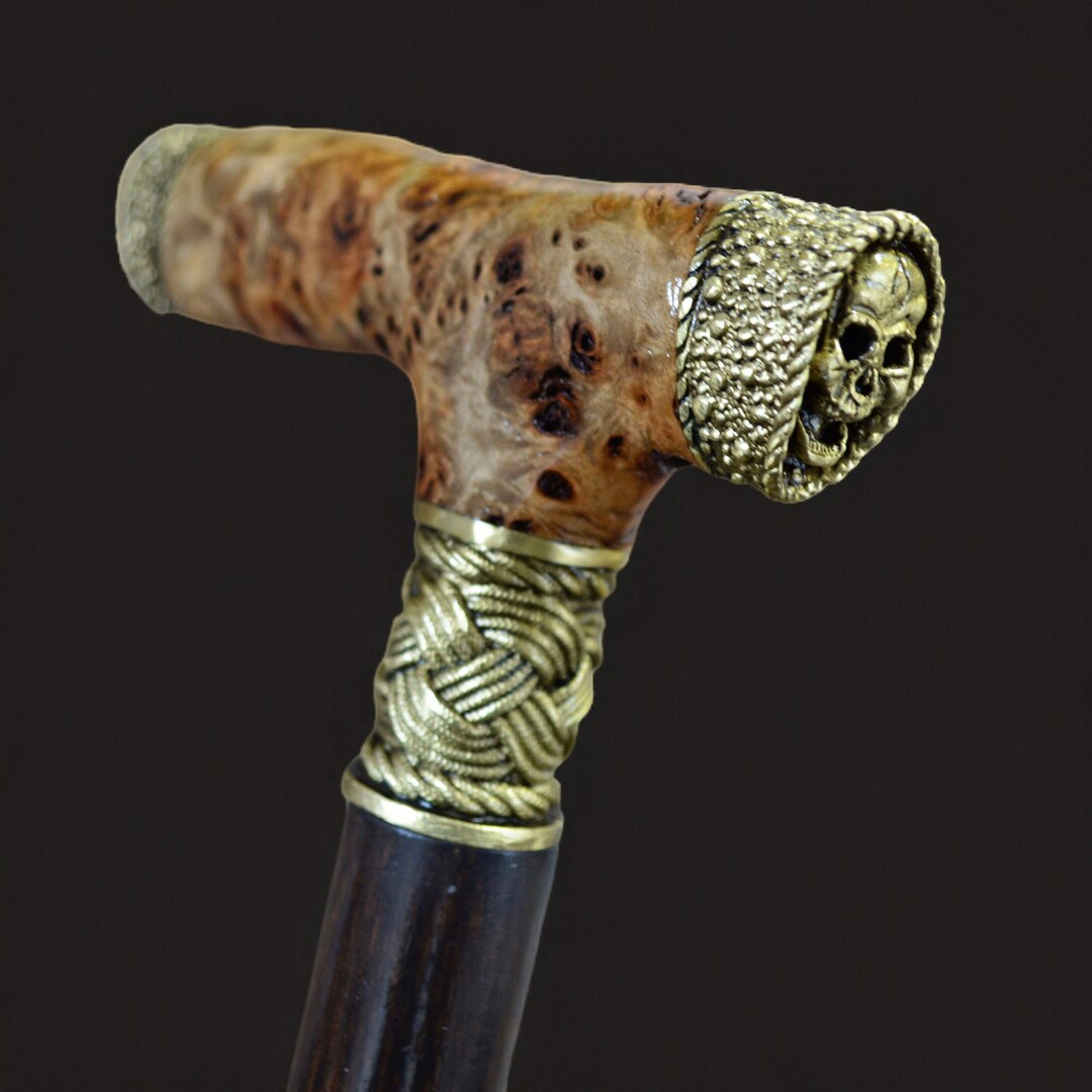 Cane Walking Cane Walking Stick Burl Wooden Handle Craft and Bronze ...