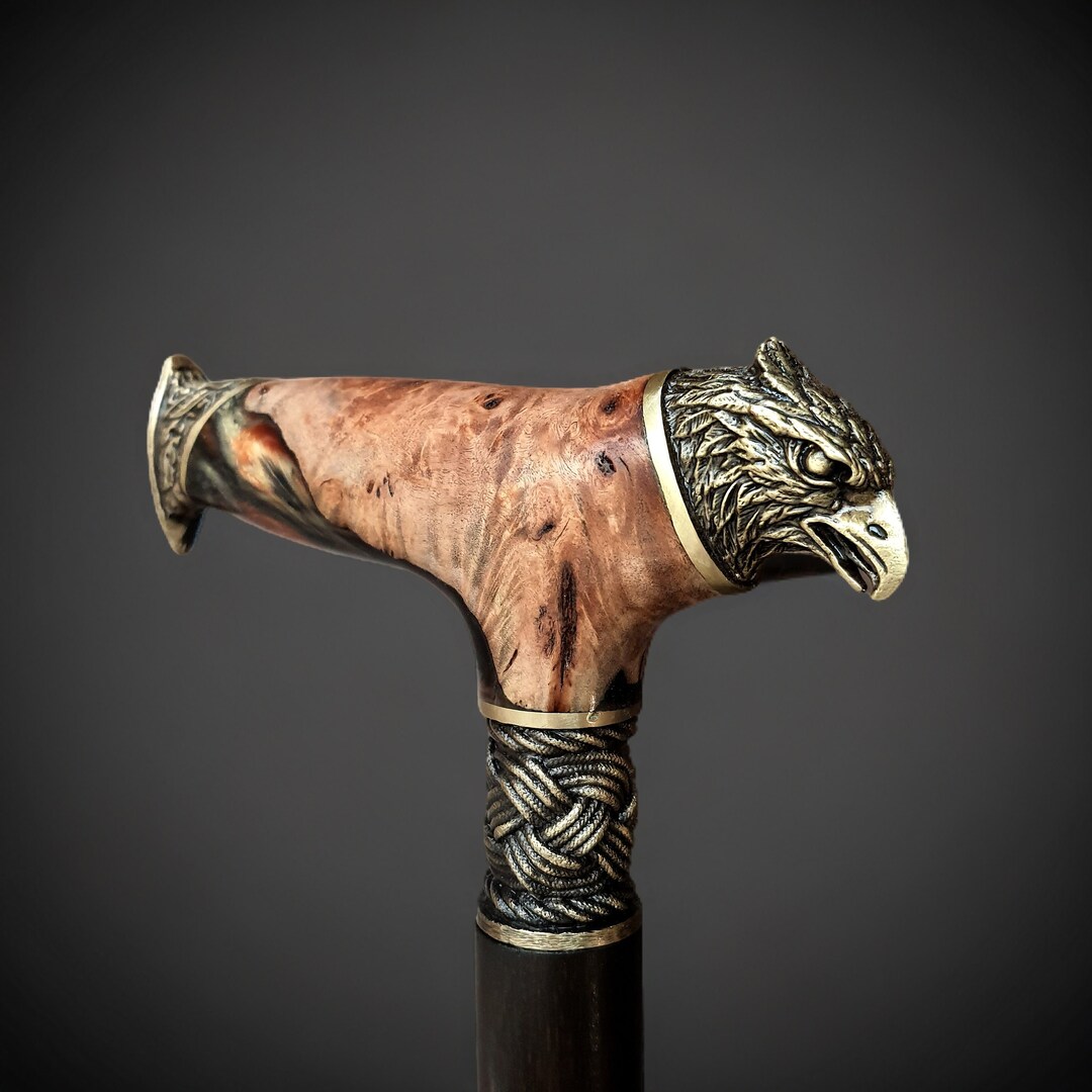 Cane Walking Cane Walking Stick Burl Wooden Handle Craft and Bronze ...
