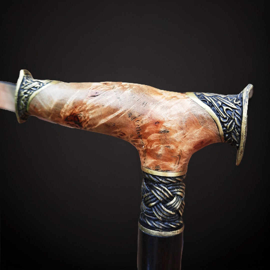 Cane Walking Cane Walking Stick Burl Wooden Handle Craft and Bronze ...