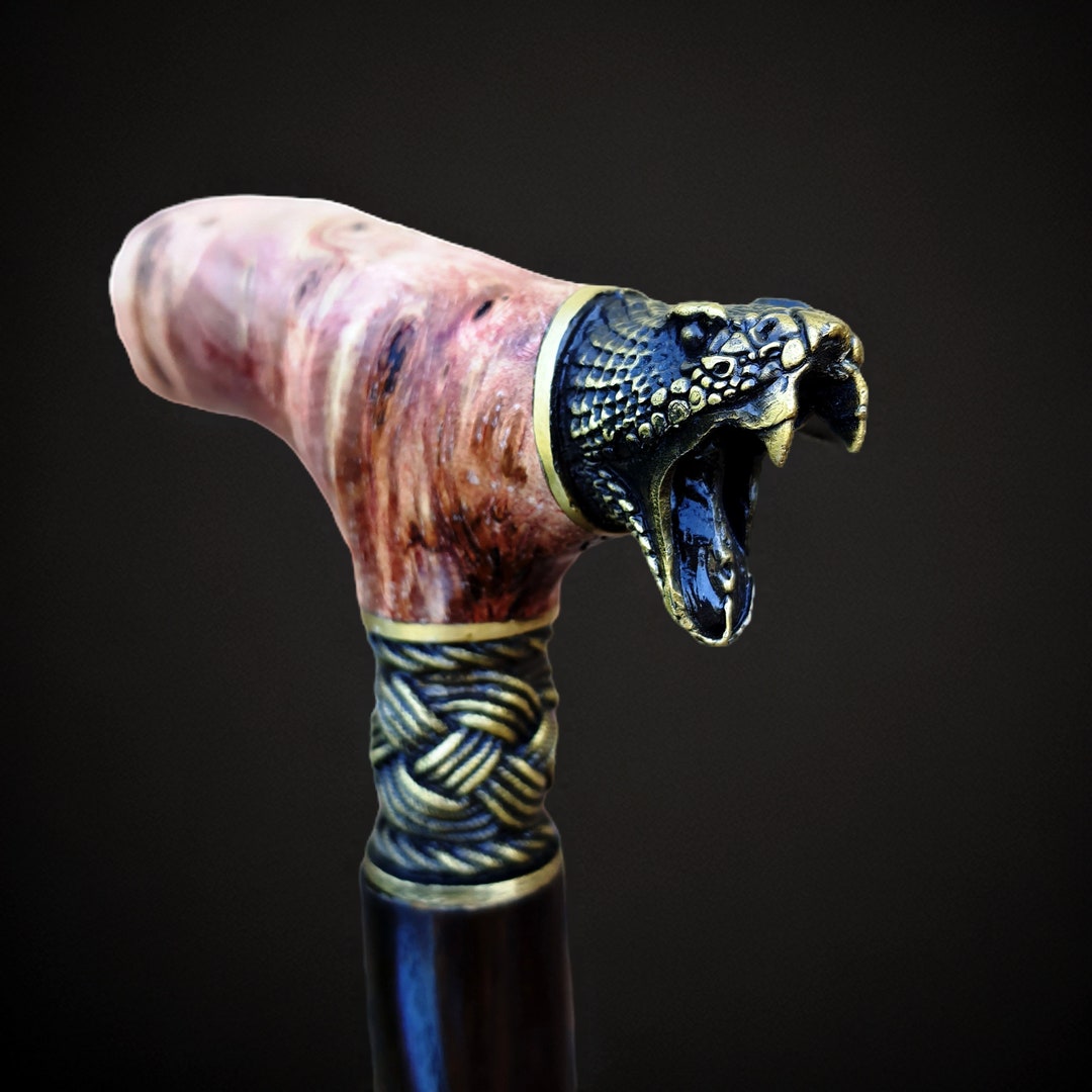 Cane Walking Cane Walking Stick Burl Wooden Handle Craft and Bronze ...