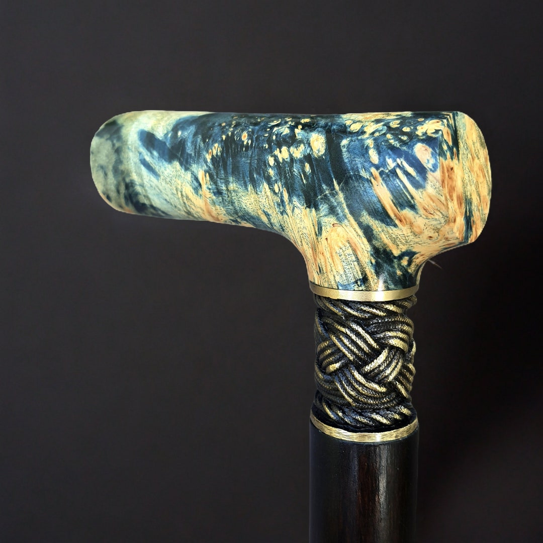 Cane Walking Cane Walking Stick Burl Wooden Handle Craft and Bronze ...