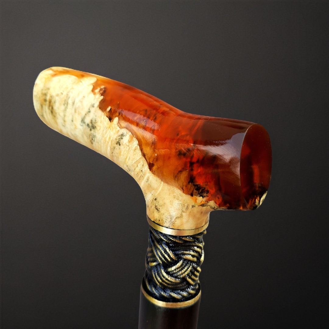 Cane Walking Cane Walking Stick Burl Wooden Handle Craft and Bronze ...