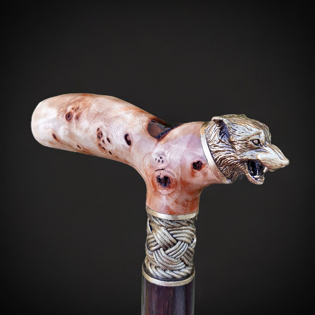 Cane Walking Cane Walking Stick Burl Wooden Handle Craft and Bronze ...