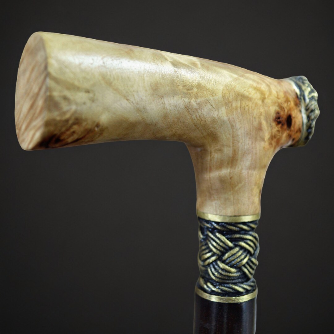 Cane Walking Cane Walking Stick Burl Wooden Handle Craft and Bronze ...