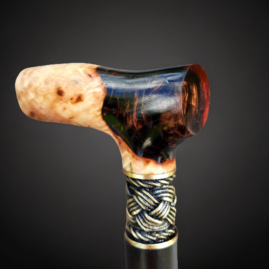 Cane Walking Cane Walking Stick Burl Wooden Handle Craft and Bronze ...