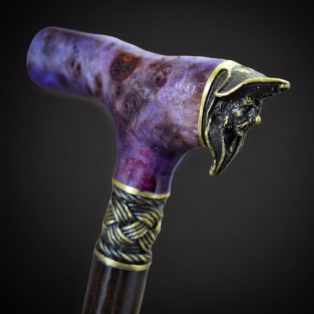 Cane Walking Cane Walking Stick Burl Wooden Handle Craft and Bronze ...