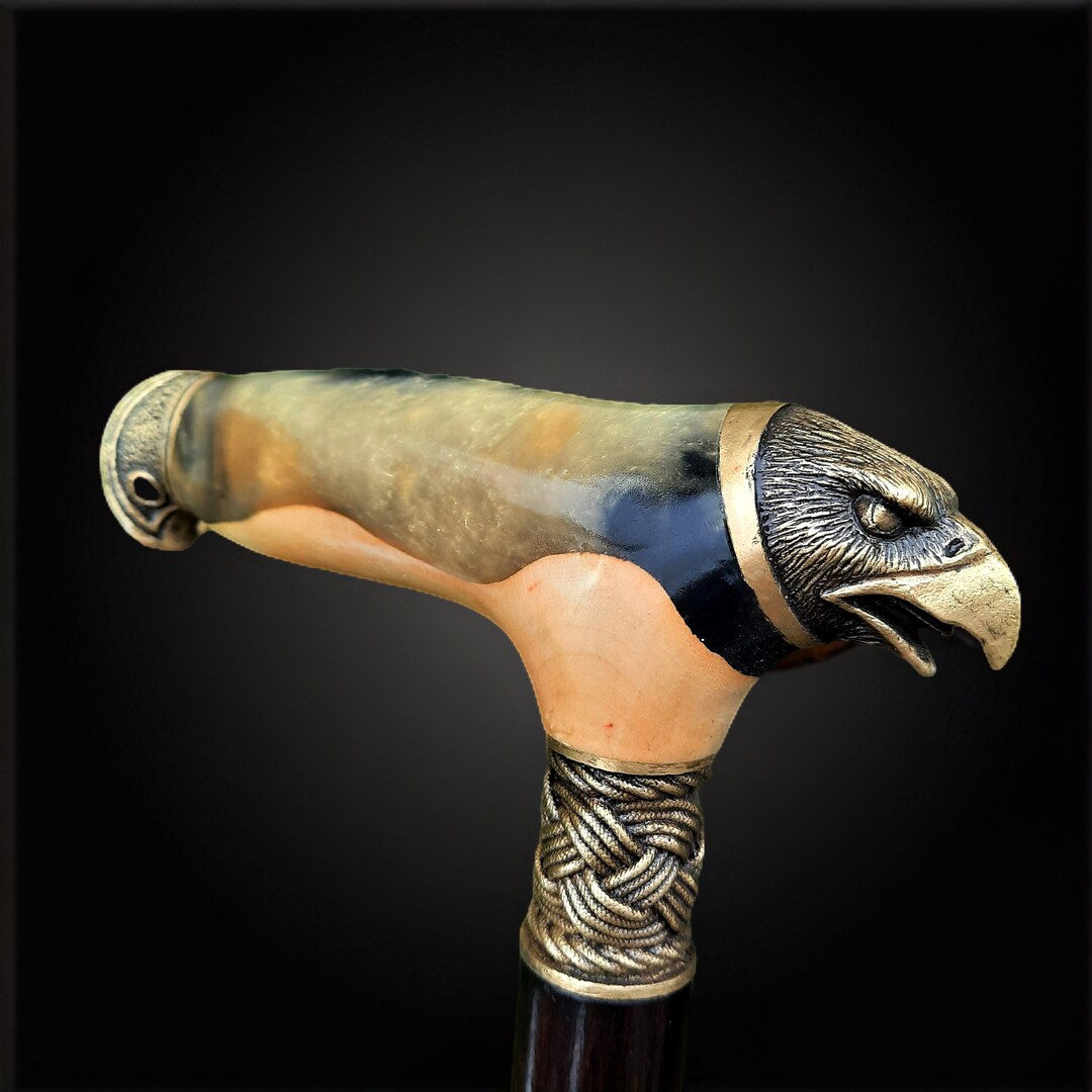 Cane Walking Cane Walking Stick Burl Wooden Handle Craft and Bronze ...