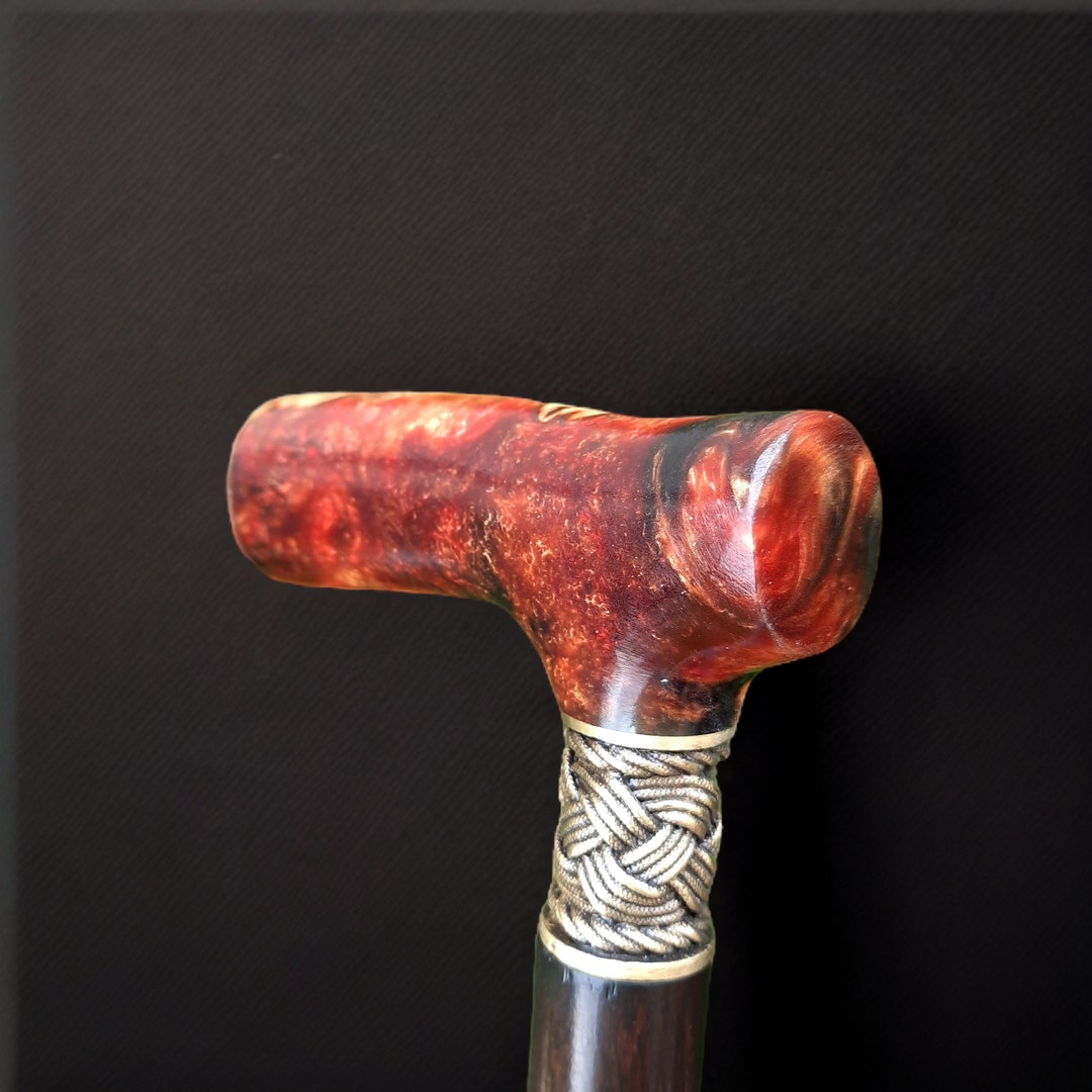 Cane Walking Cane Walking Stick Burl Wooden Handle Craft and Bronze ...