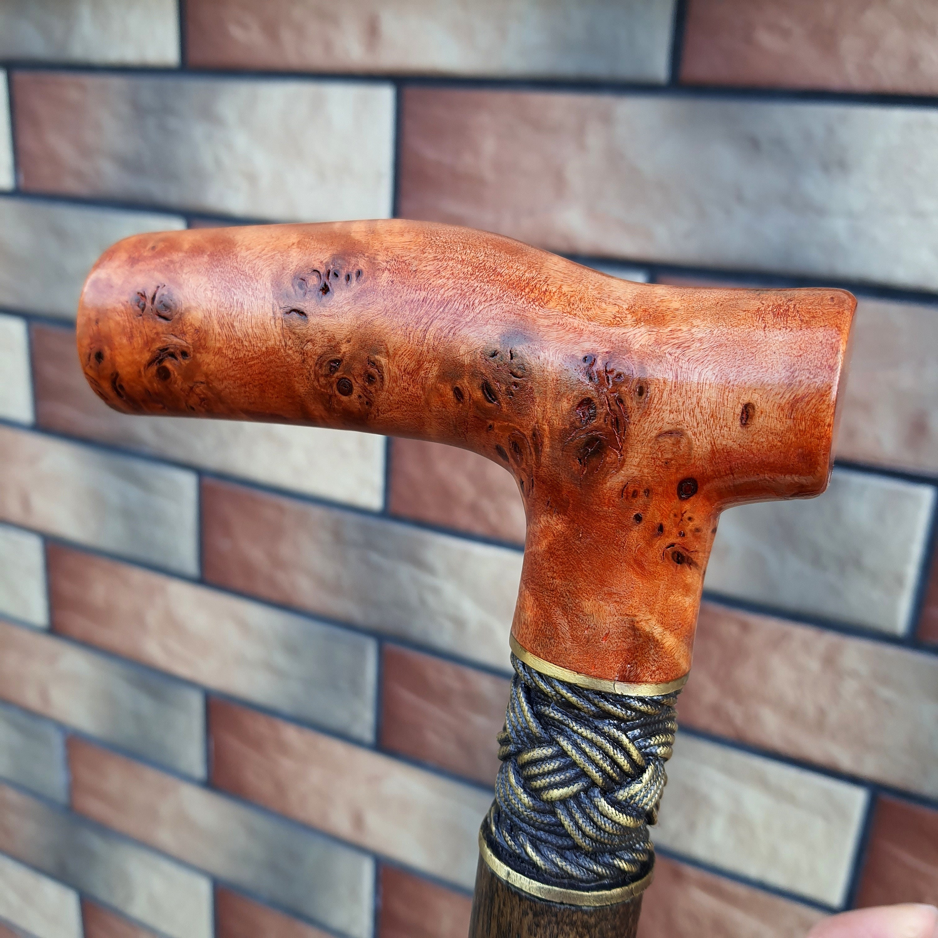 CANE STICK B10 Cane Walking Stick Burl Handle Wooden Handmade | Etsy