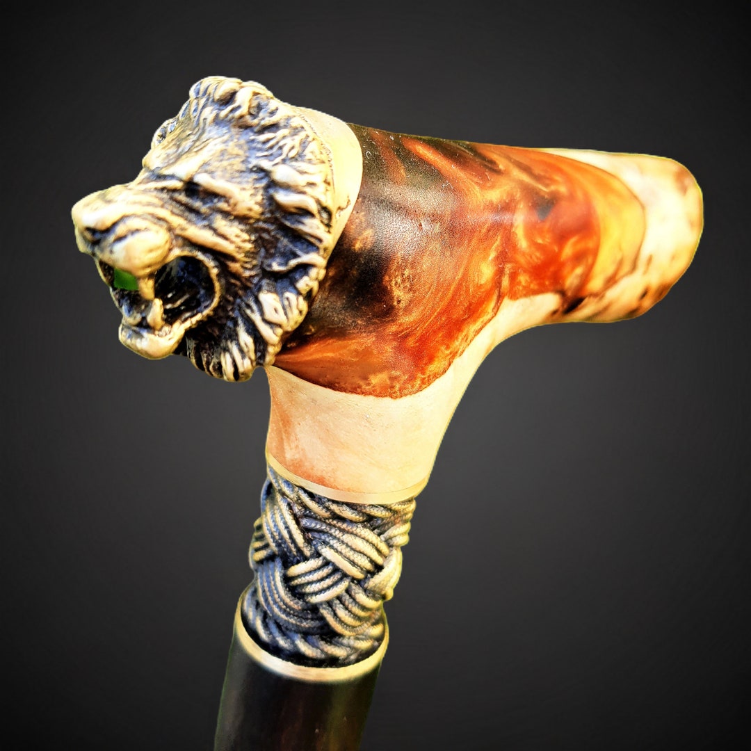 Cane Walking Cane Walking Stick Burl Wooden Handle Craft and Bronze ...