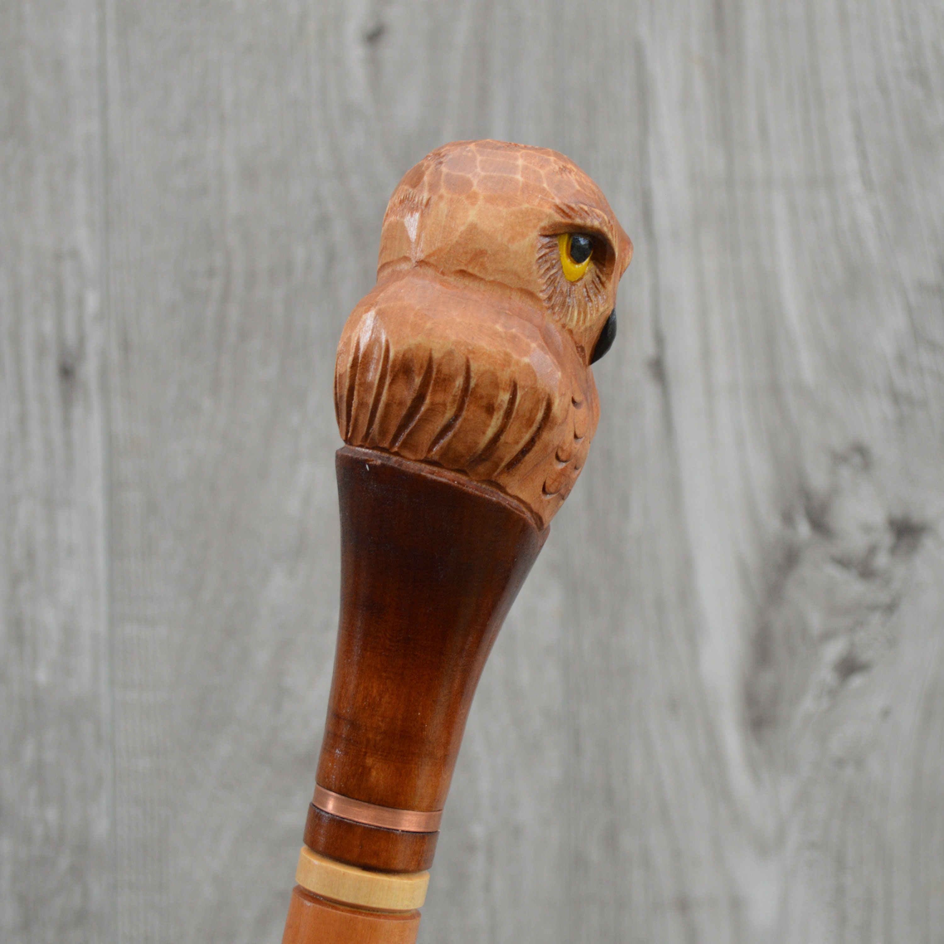 Cane Walking Stick Wooden Gift Hand-carved Carving Handmade ( Owl Brown ...
