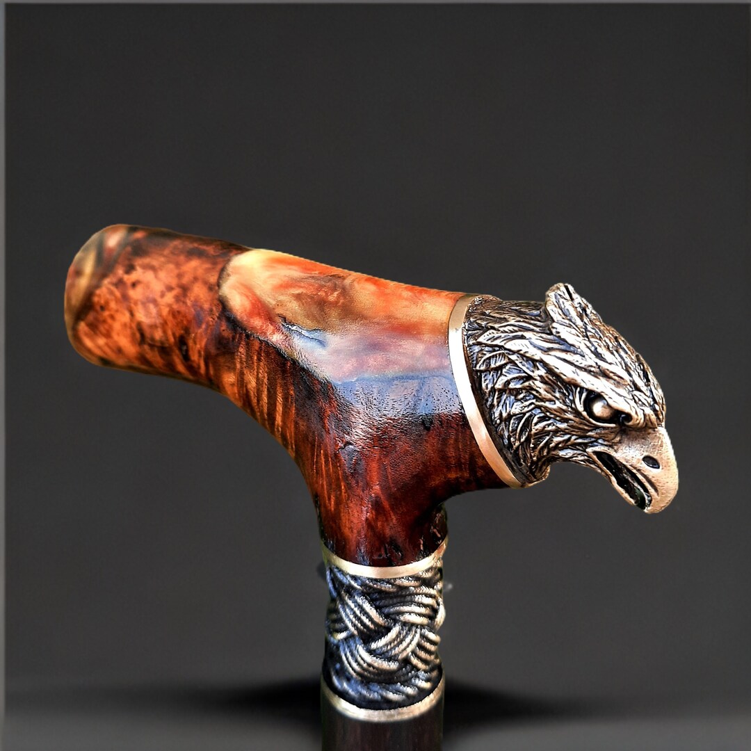 Cane Walking Cane Walking Stick Burl Wooden Handle Craft and Bronze ...