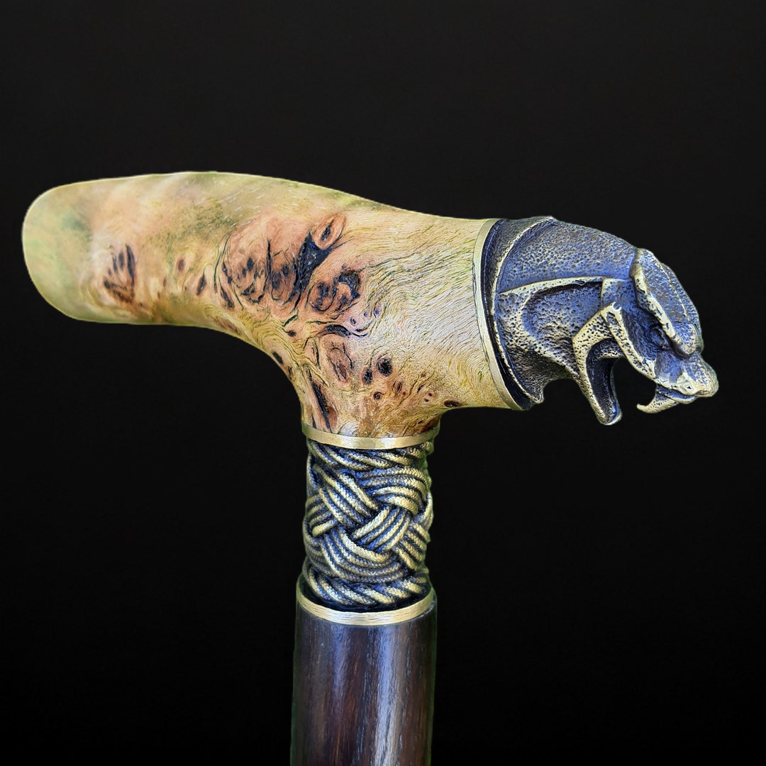 Cane Walking Cane Walking Stick Burl Wooden Handle Craft and Bronze ...