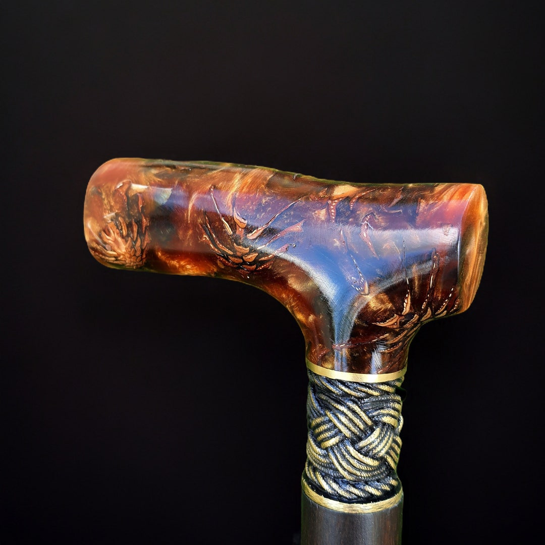 Cane Walking Cane Walking Stick Burl Wooden Handle Craft and Bronze ...