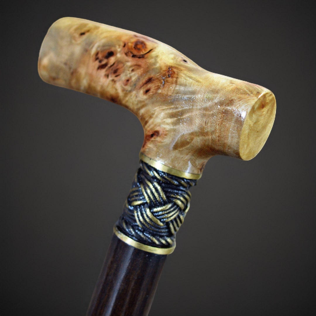 Cane Walking Cane Walking Stick Burl Wooden Handle Craft and Bronze ...