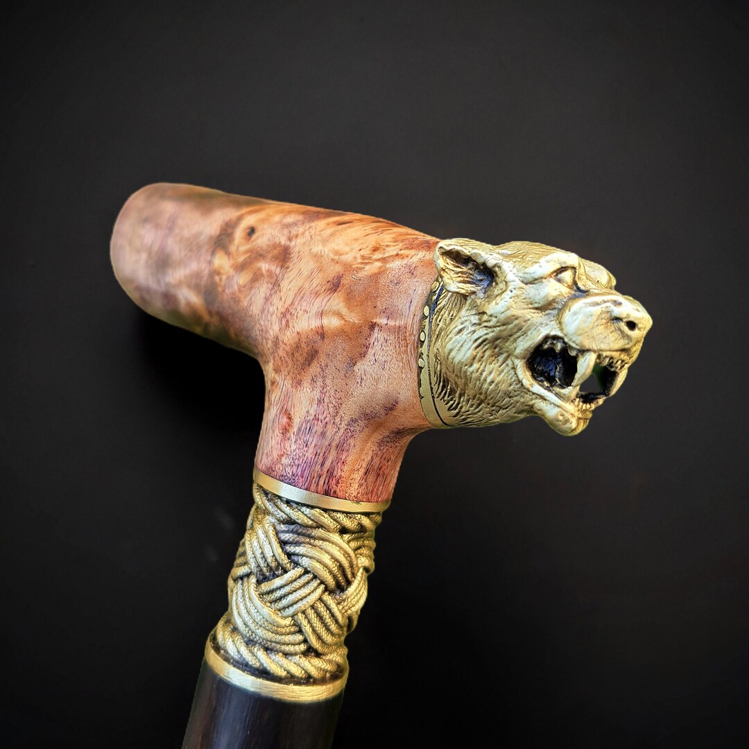 Cane Walking Cane Walking Stick Burl Wooden Handle Craft and Bronze ...
