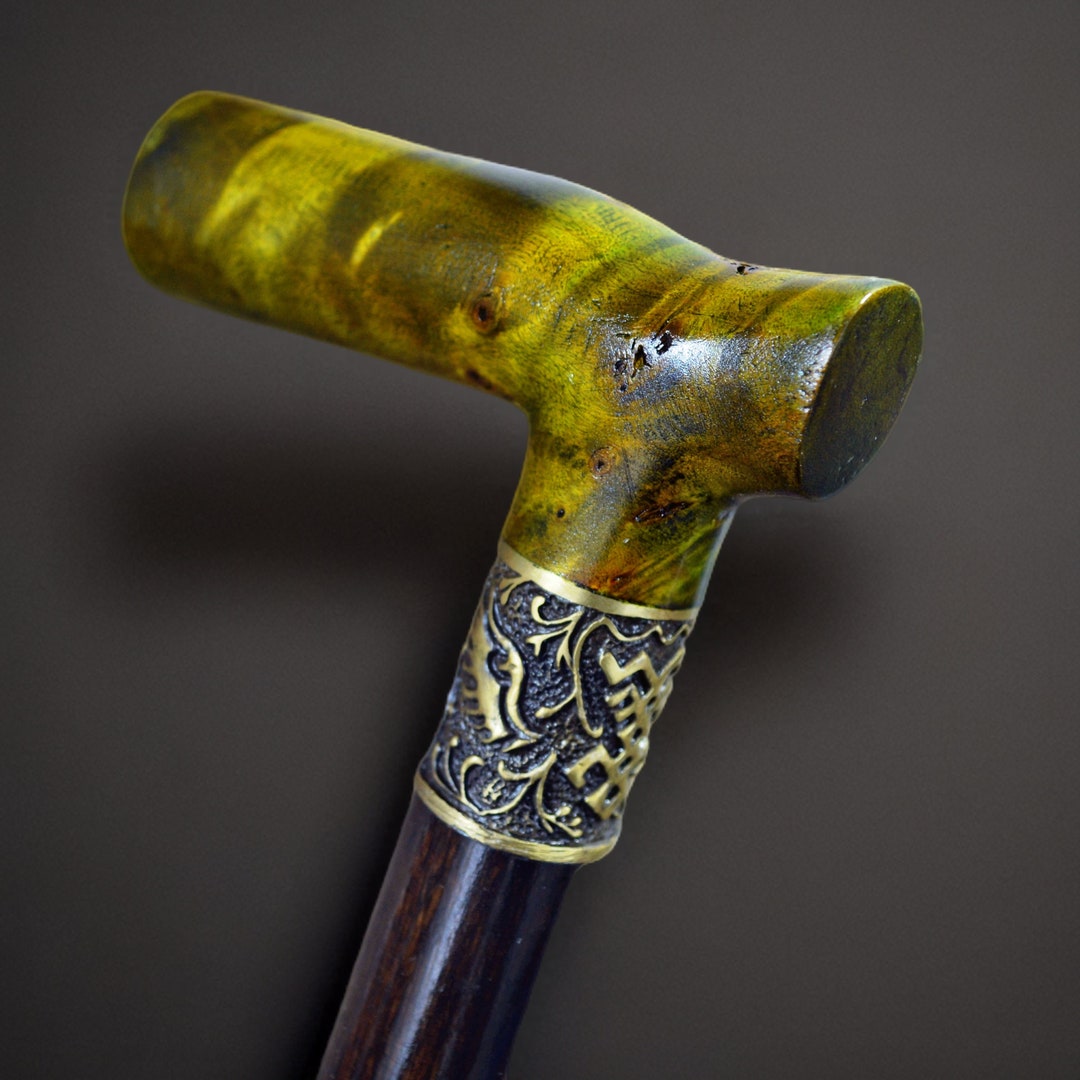 Cane Walking Cane Walking Stick Burl Wooden Handle Craft and Bronze ...