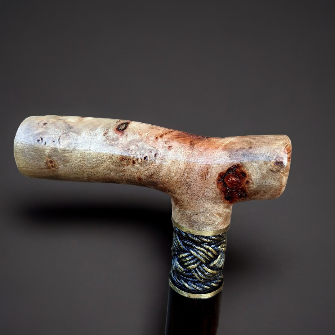 Cane Walking Cane Walking Stick Burl Wooden Handle Craft and Bronze ...