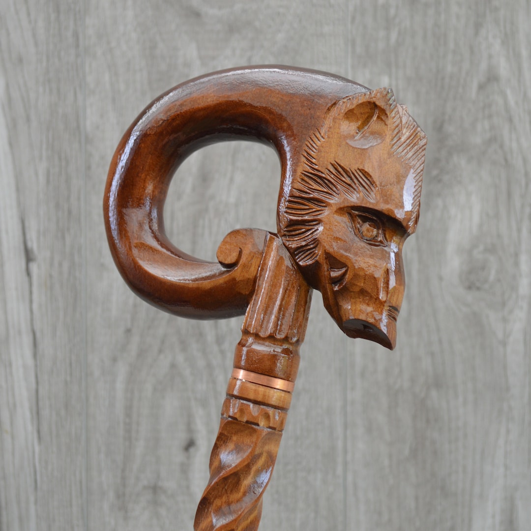 Cane Walking Stick Wooden Gift Hand-carved Carving Handmade (boar New ...