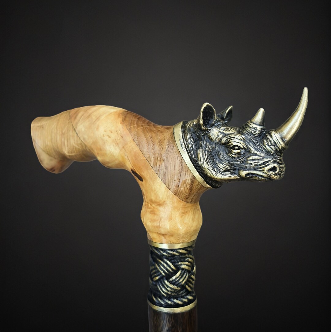 Cane Walking Cane Walking Stick Burl Wooden Handle Craft and Bronze ...