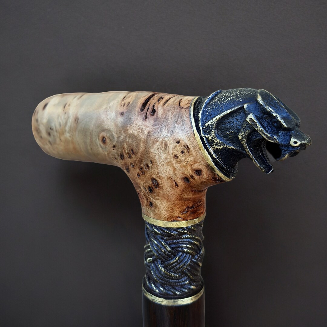 Cane Walking Cane Walking Stick Burl Wooden Handle Craft and Bronze ...