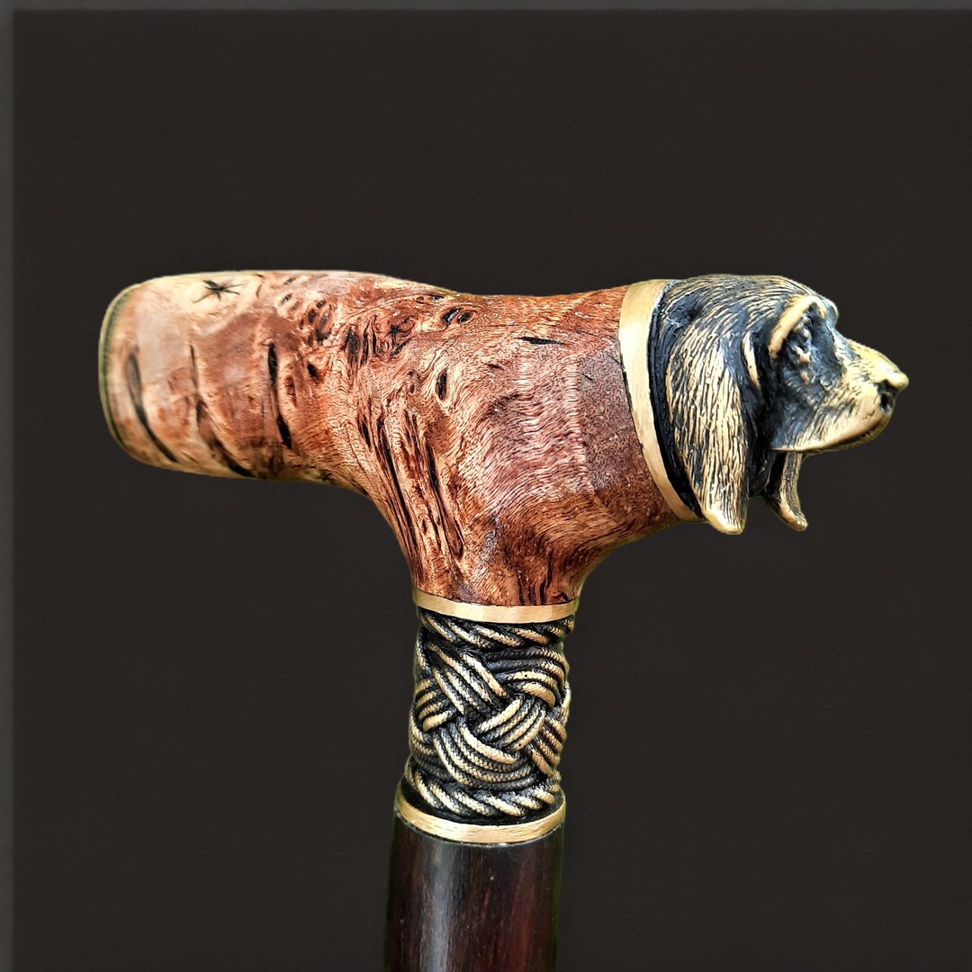 Cane Walking Cane Walking Stick Burl Wooden Handle Craft and Bronze ...