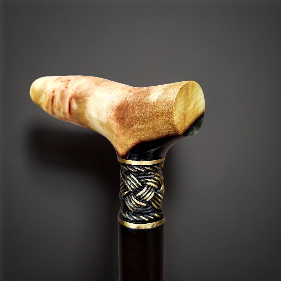 Cane Walking Cane Walking Stick Burl Wooden Handle Craft and Bronze ...