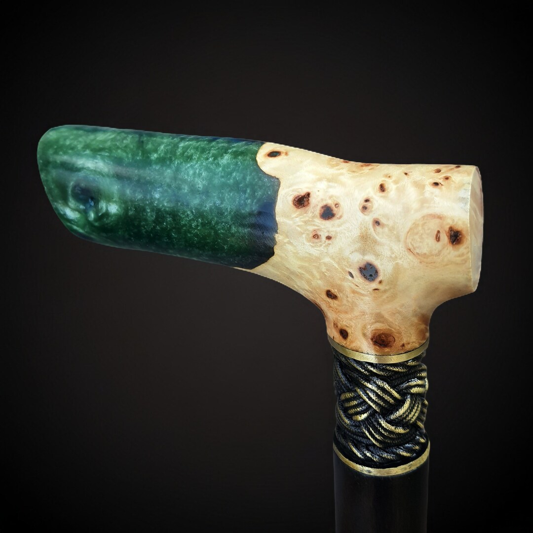 Cane Walking Cane Walking Stick Burl Wooden Handle Craft and Bronze ...