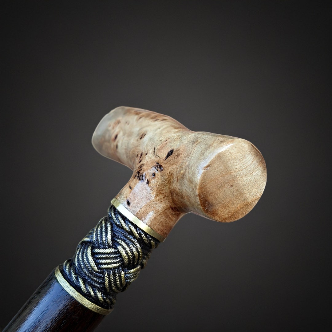 Cane Walking Cane Walking Stick Burl Wooden Handle Craft and Bronze ...