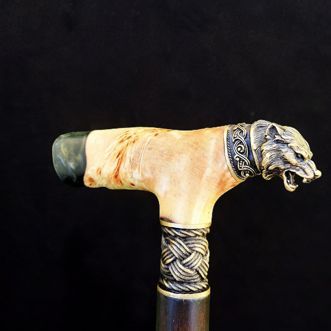 Cane Walking Cane Walking Stick Burl Wooden Handle Craft and Bronze ...