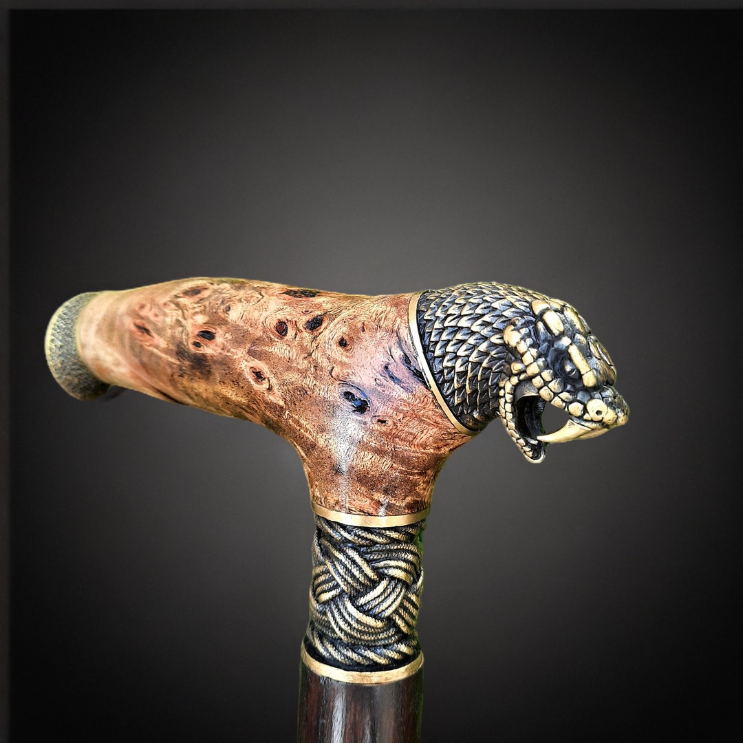 Cane Walking Cane Walking Stick Burl Wooden Handle Craft and Bronze ...