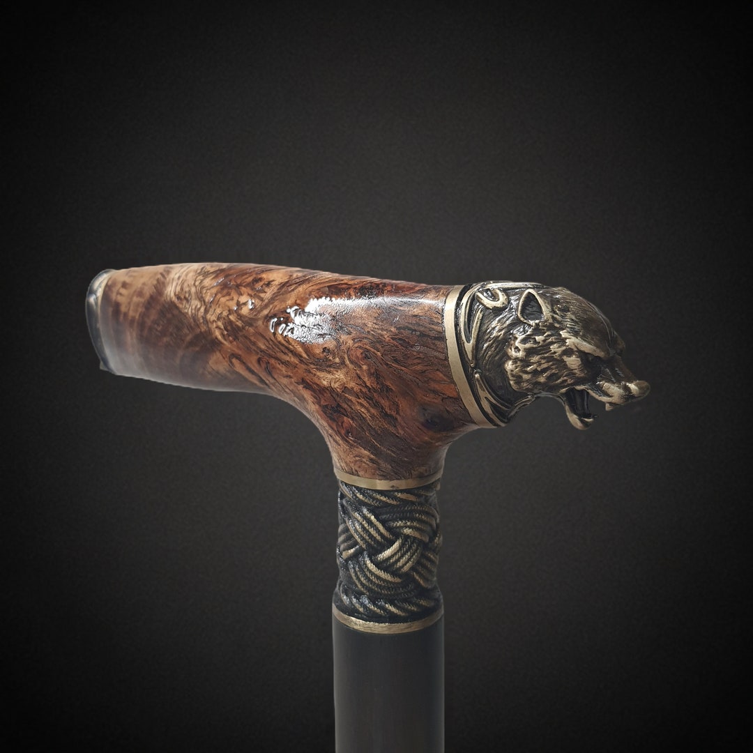 Cane Walking Cane Walking Stick Burl Wooden Handle Craft and Bronze ...