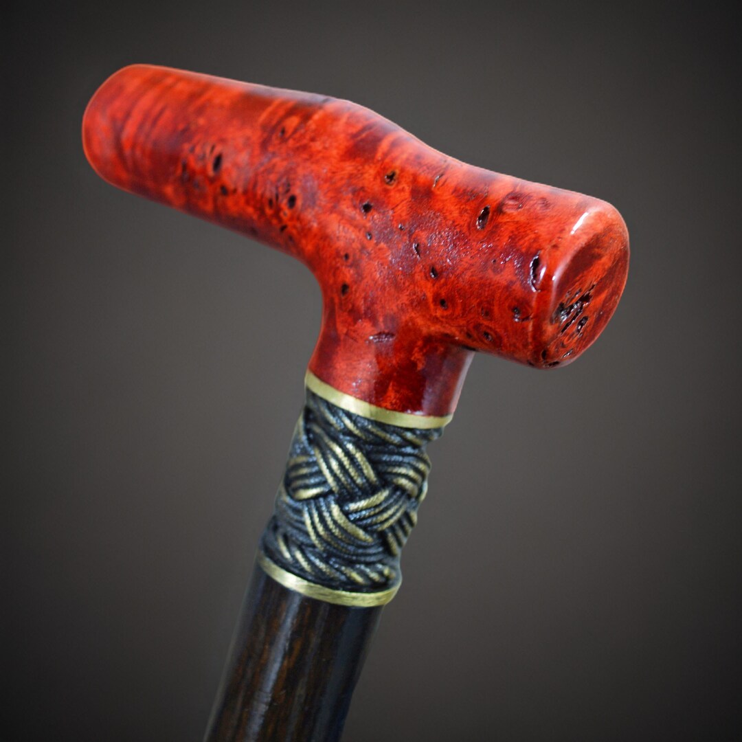 Cane Walking Cane Walking Stick Burl Wooden Handle Craft and Bronze ...