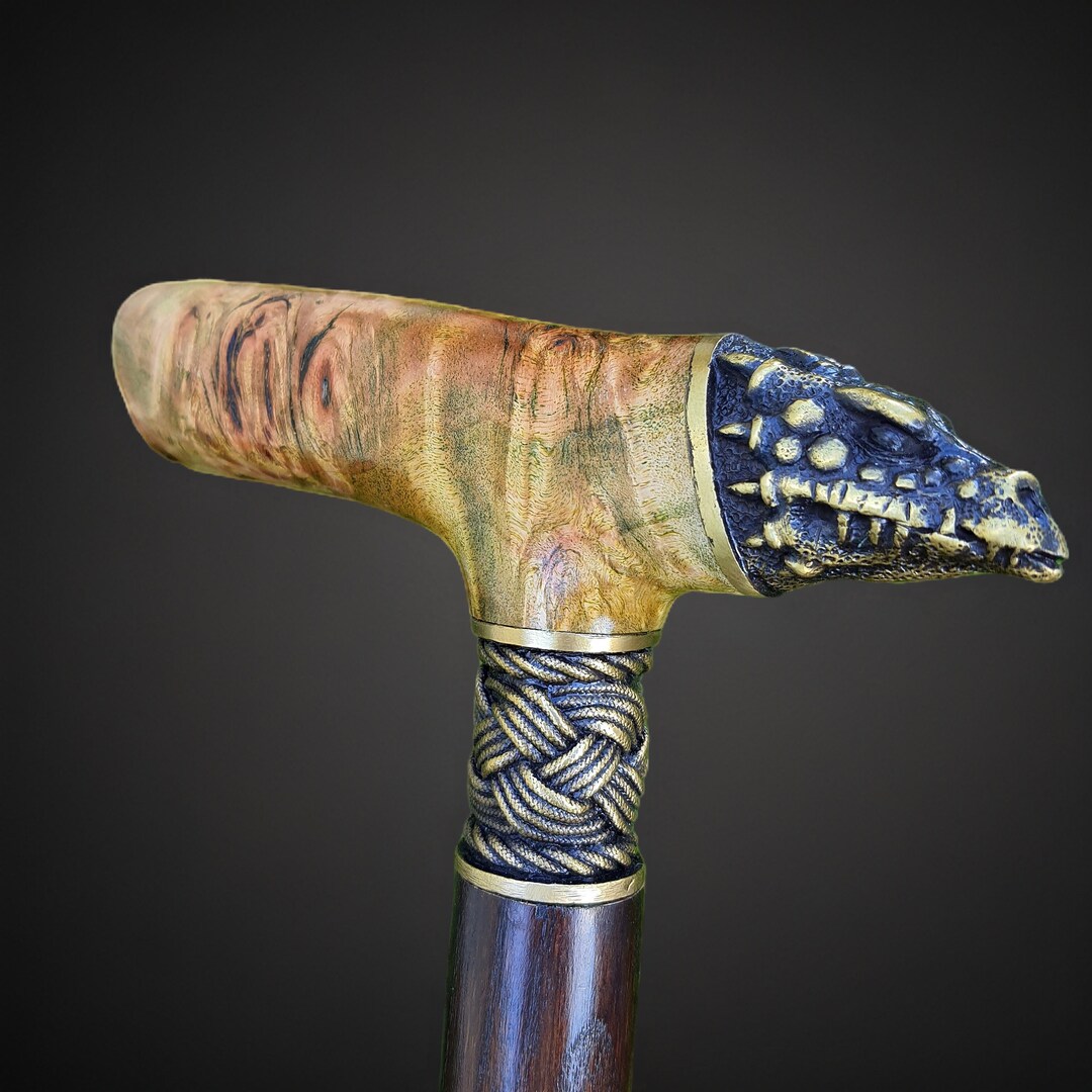 Cane Walking Cane Walking Stick Burl Wooden Handle Craft and Bronze ...
