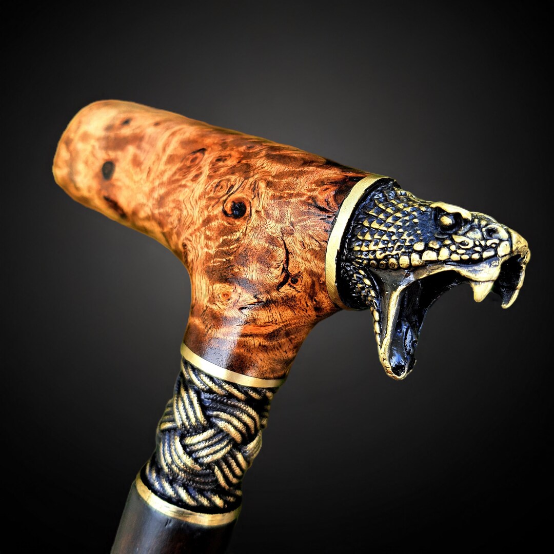 Cane Walking Cane Walking Stick Burl Wooden Handle Craft and Bronze ...