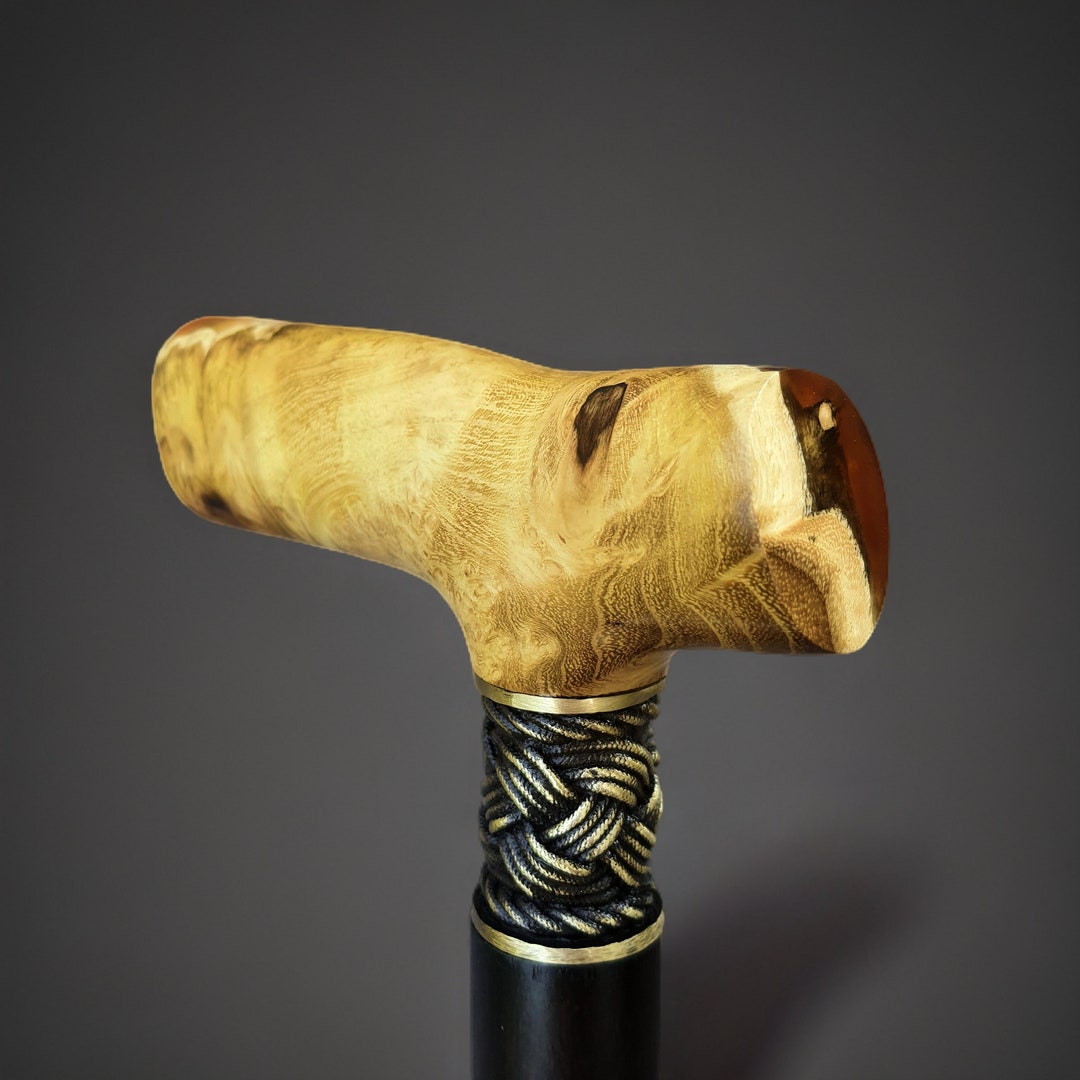 Cane Walking Cane Walking Stick Burl Wooden Handle Craft and Bronze ...
