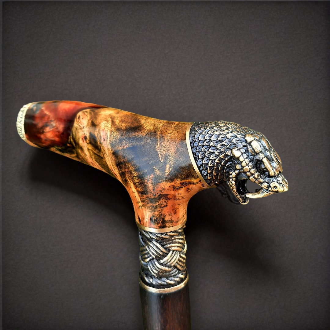 Cane Walking Cane Walking Stick Burl Wooden Handle Craft and Bronze ...