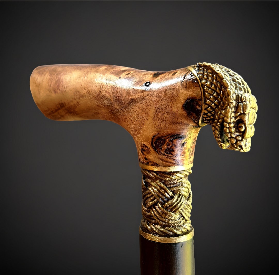 Cane Walking Cane Walking Stick Burl Wooden Handle Craft and Bronze ...