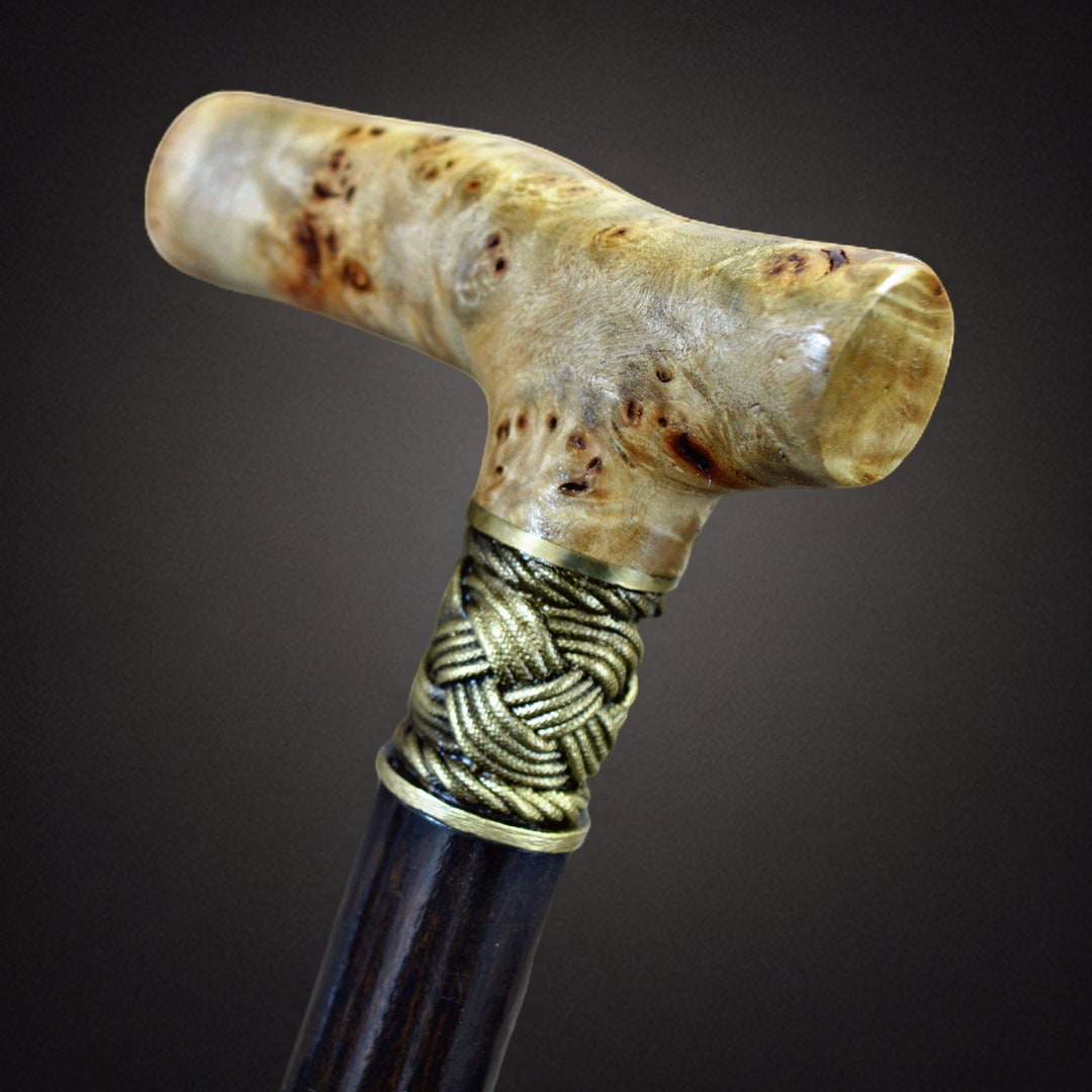 Cane Walking Cane Walking Stick Burl Wooden Handle Craft and Bronze ...