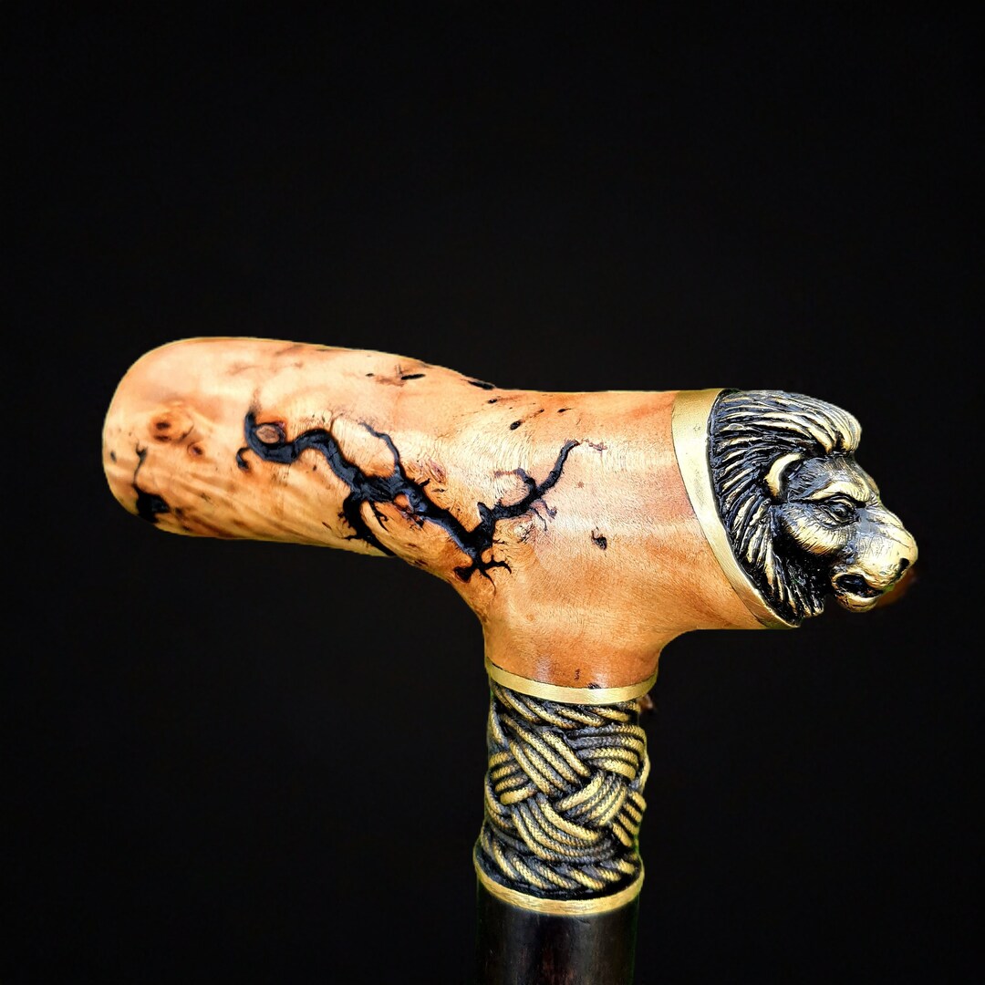 Cane Walking Cane Walking Stick Burl Wooden Handle Craft and Bronze ...
