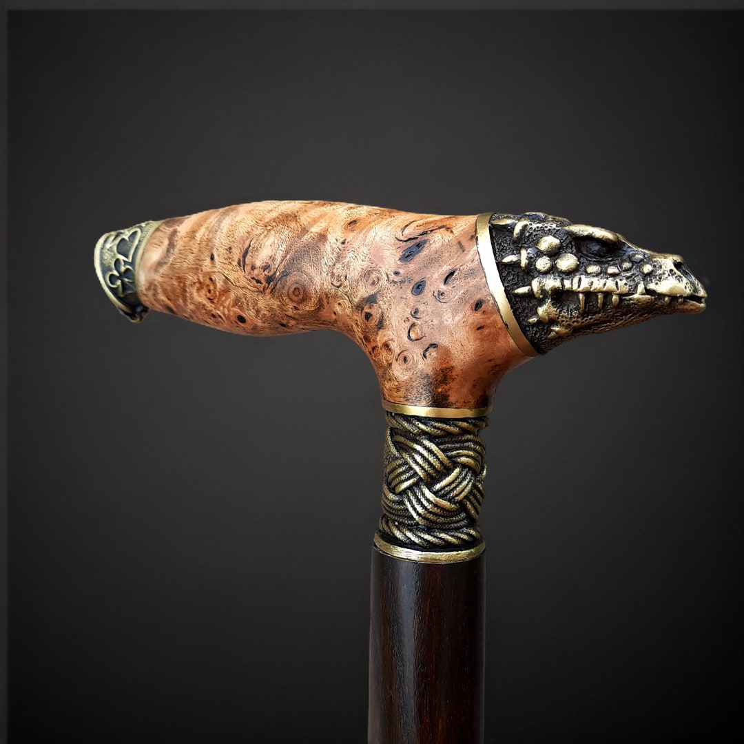 Cane Walking Cane Walking Stick Burl Wooden Handle Craft and Bronze ...